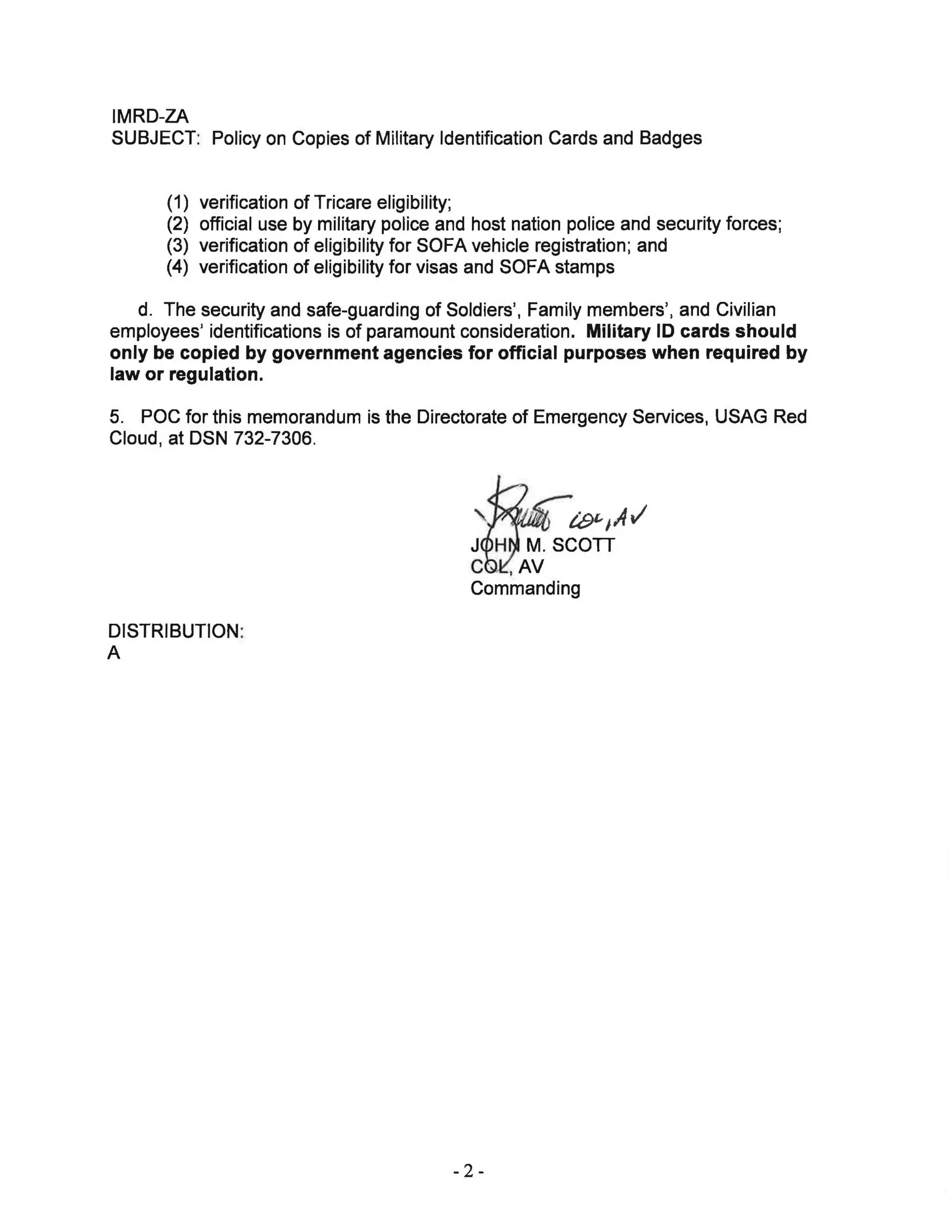 Policy on Copies of Military Identification Cards and Badges | PDF
