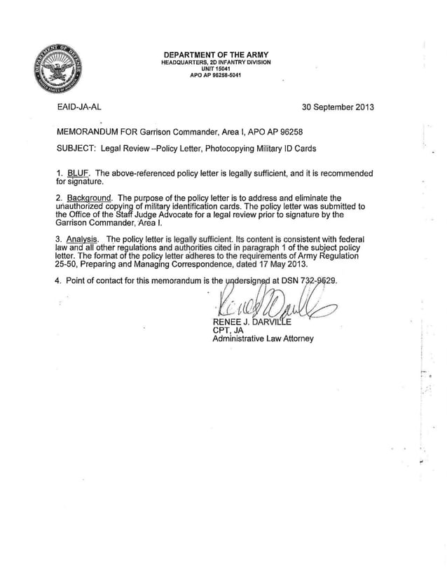 Policy on Copies of Military Identification Cards and Badges | PDF