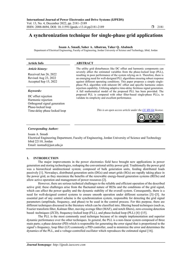 A synchronization technique for single-phase grid applications | PDF