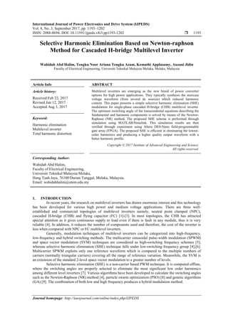 Selective Harmonic Elimination Based on Newton-raphson Method for Cascaded H-bridge Multilevel ...