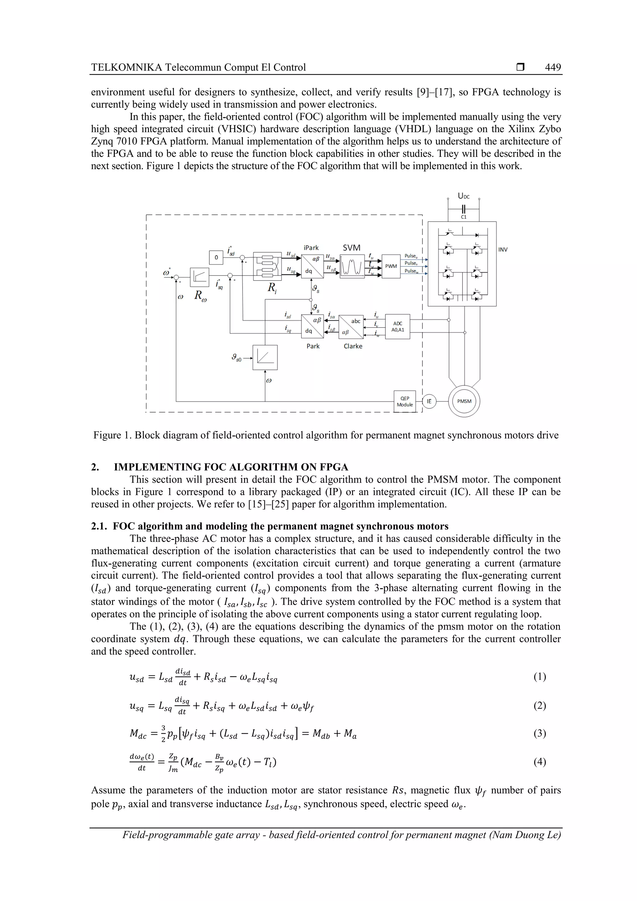 Field-programmable gate array-based field-oriented control for permanent magnet synchronous ...