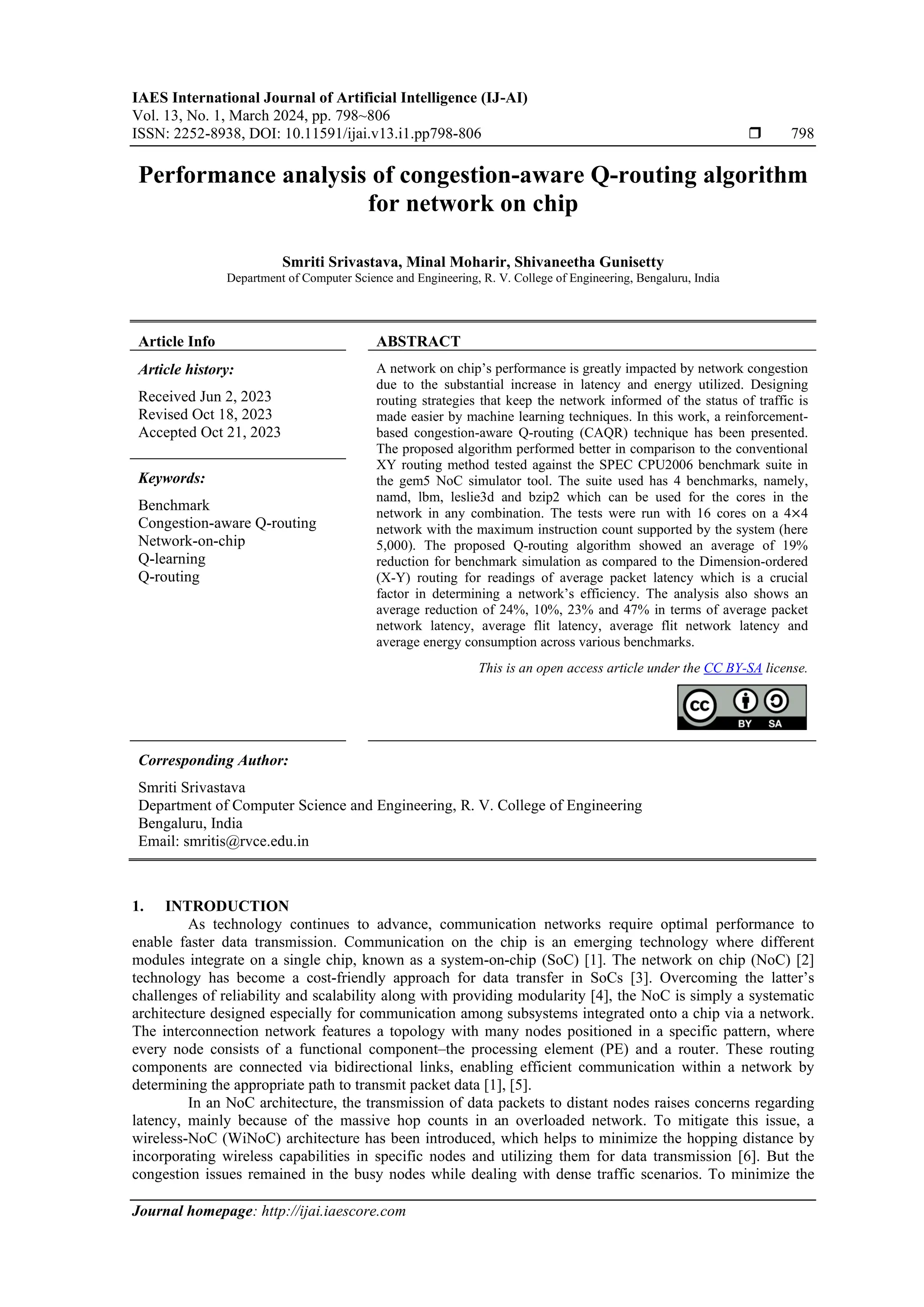Performance Analysis Of Congestion Aware Q Routing Algorithm For Network On Chip Pdf