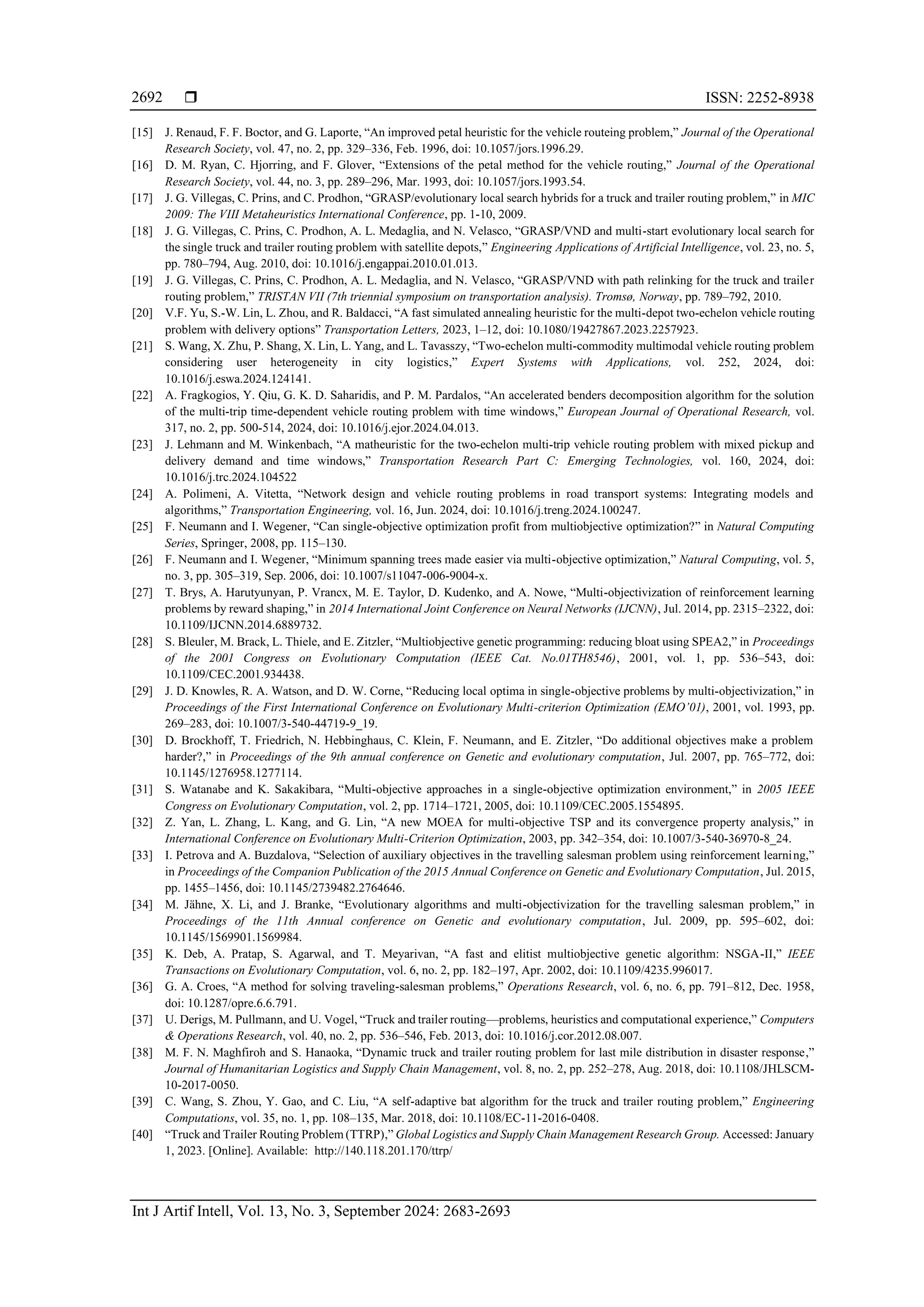 The cooperative algorithm with auxiliary objectives for the truck and trailer routing problem | PDF