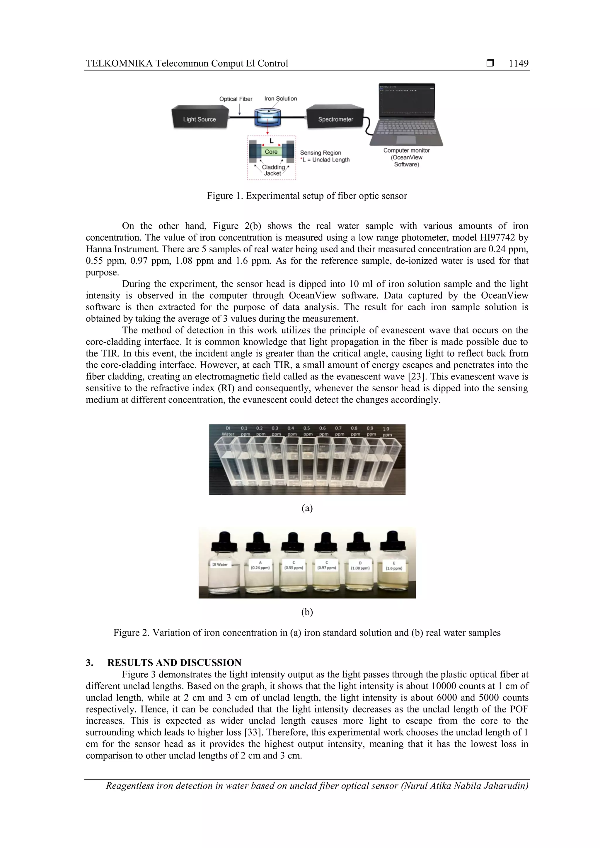 Reagentless iron detection in water based on unclad fiber optical ...