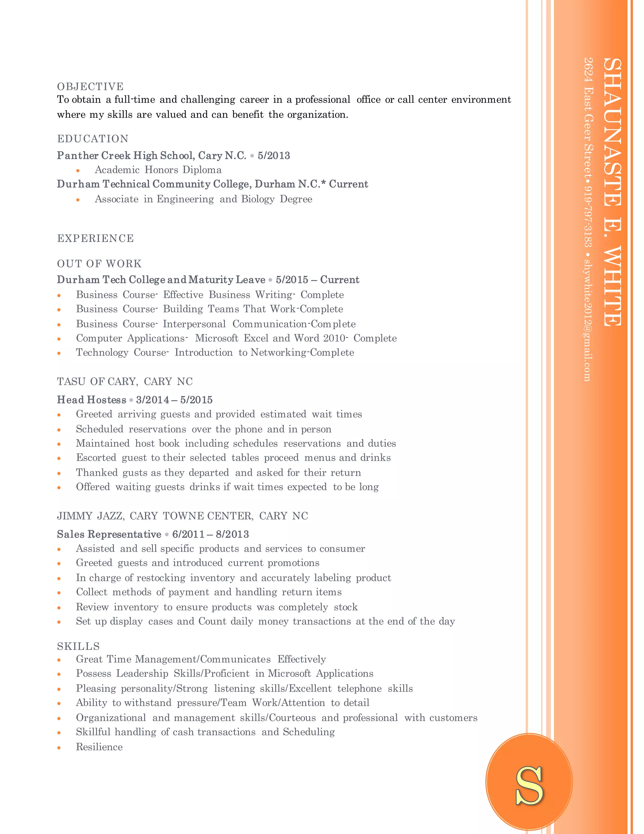 Shaunaste White 2016 New Resume | PDF