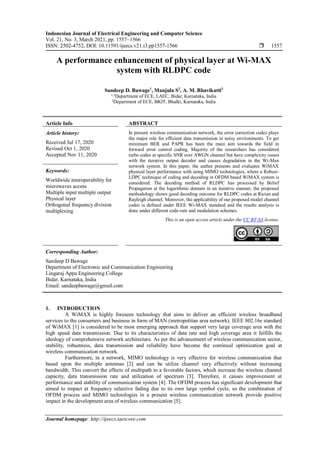 A performance enhancement of physical layer at Wi-MAX system with RLDPC code | PDF