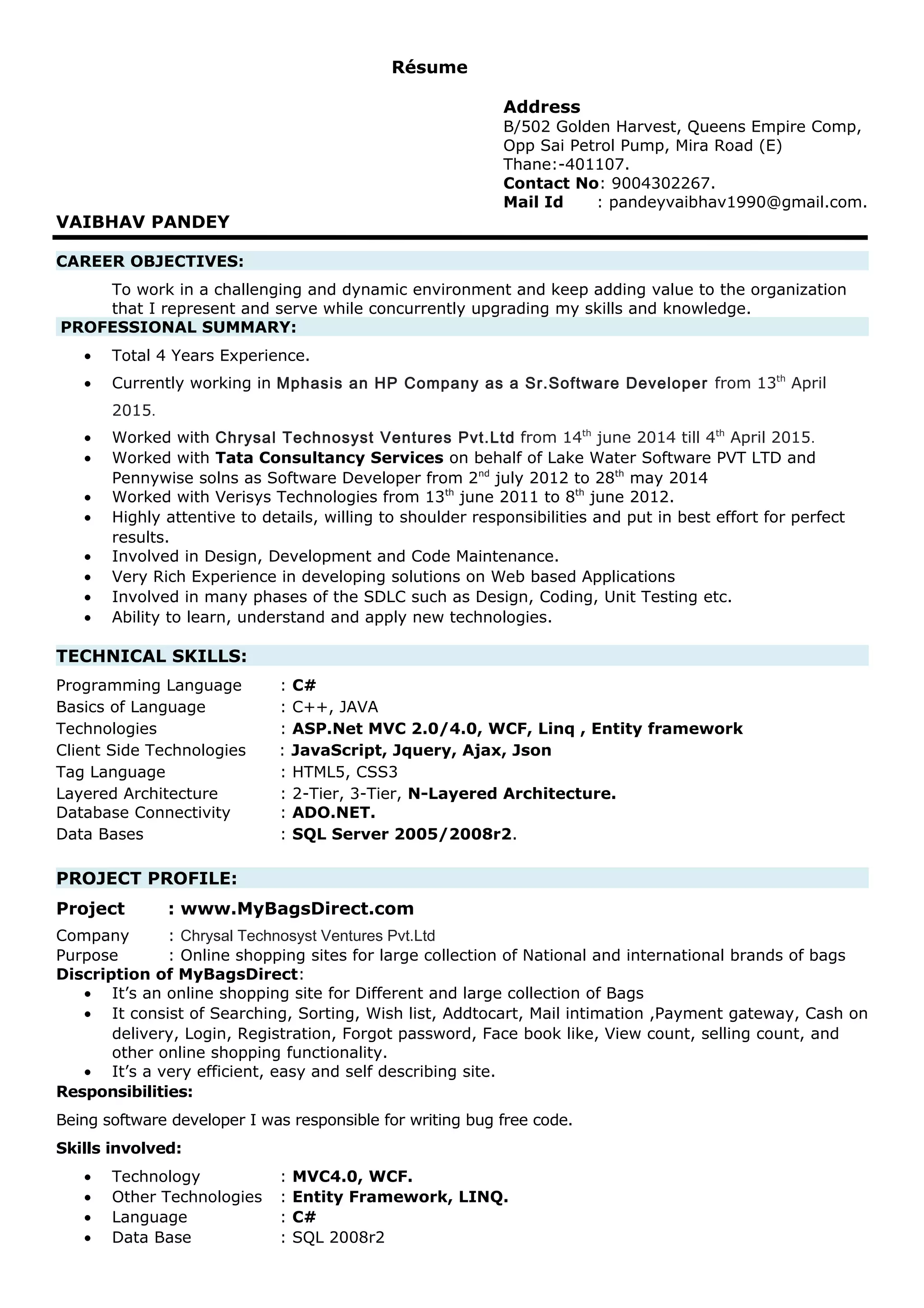 Vaibhav Resume | DOC