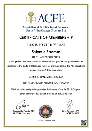 Membership Certificate ACFE | PDF