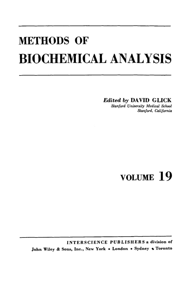 Methods Of Biochemical Analysis Vol 19 David Glick | PDF