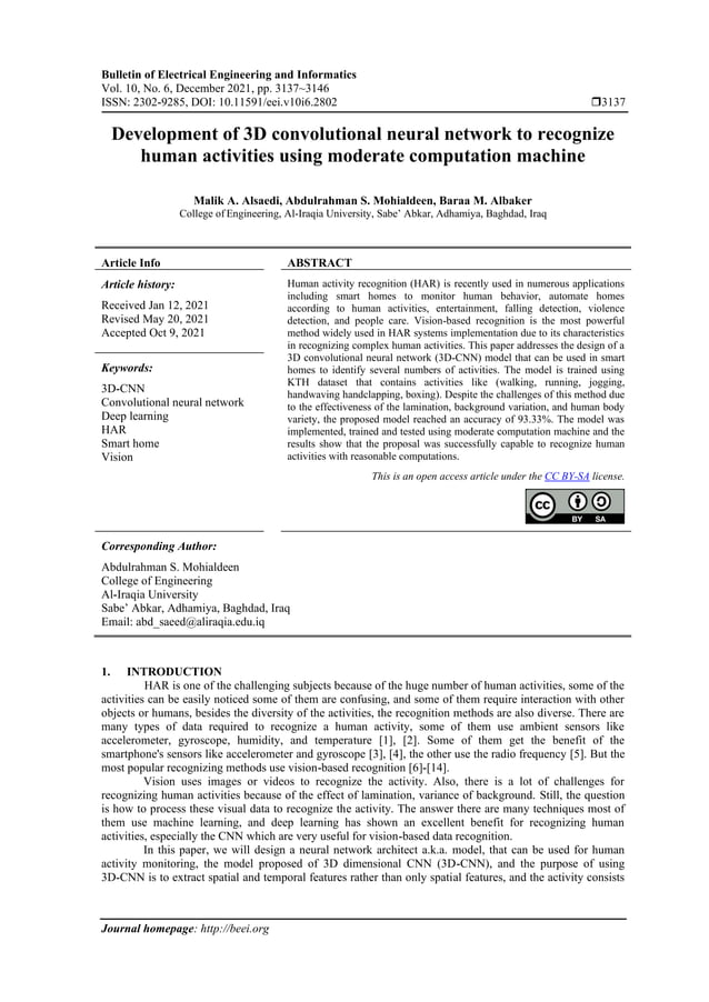 Development of 3D convolutional neural network to recognize human activities using moderate ...