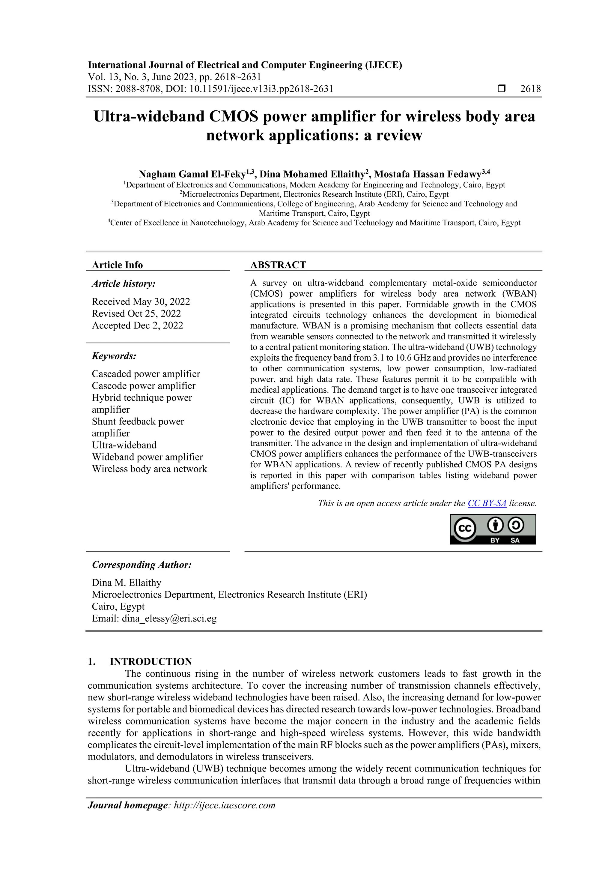 Ultra-wideband CMOS power amplifier for wireless body area network ...