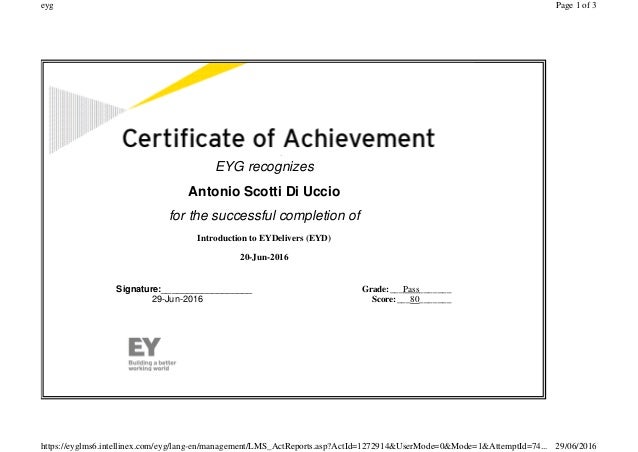 EY Delivers Certificate