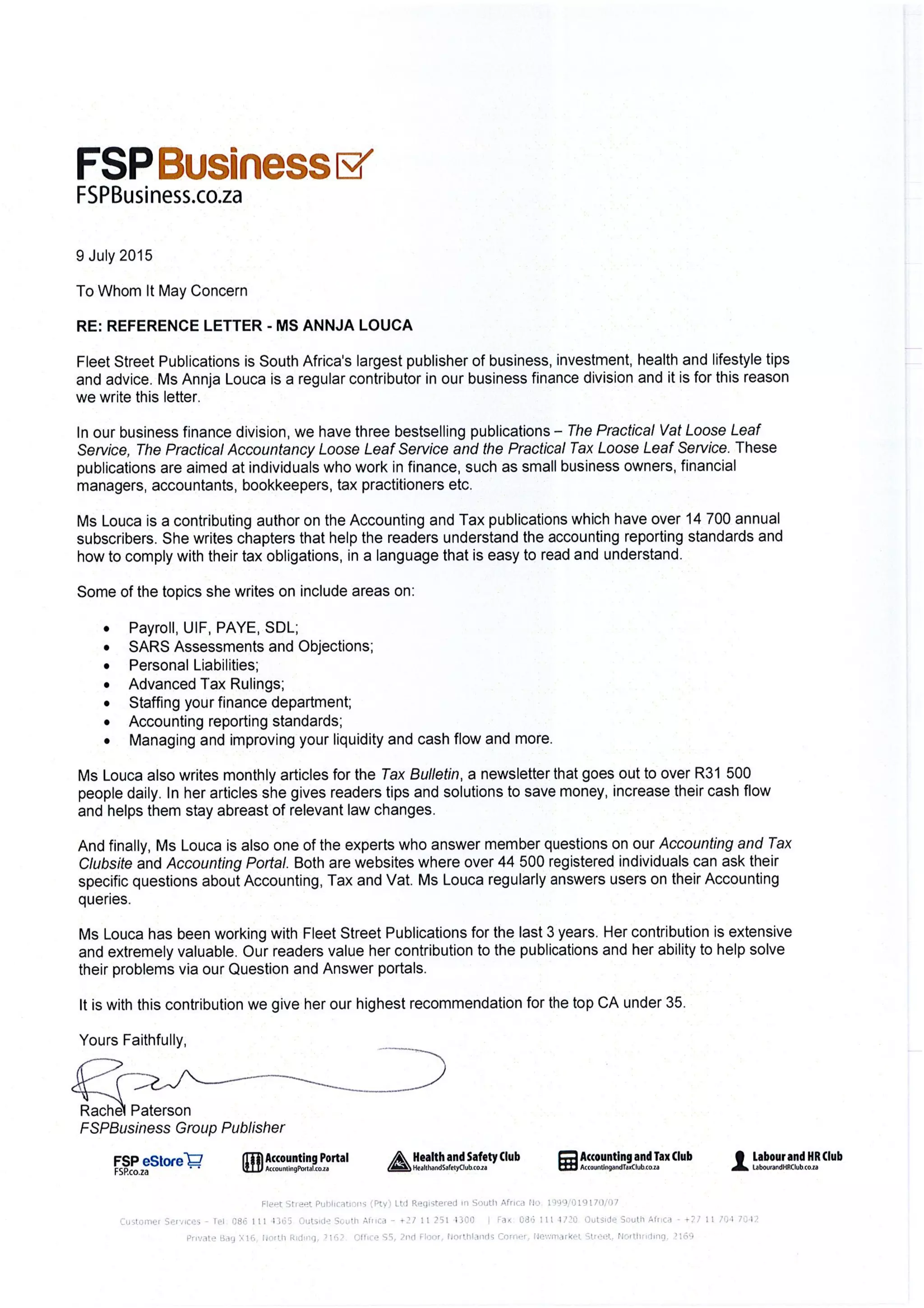 Fleet Street Reference letter | PDF