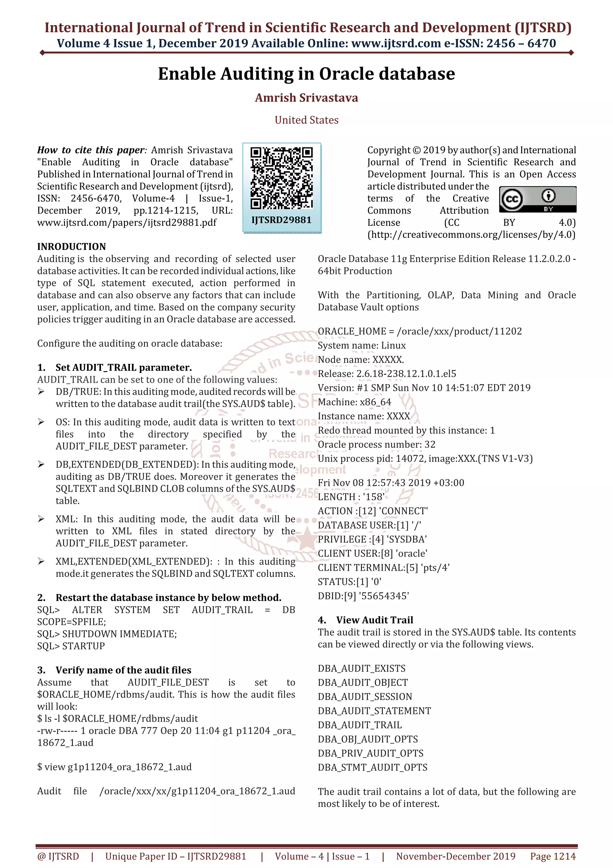 Enable Auditing In Oracle Database Pdf