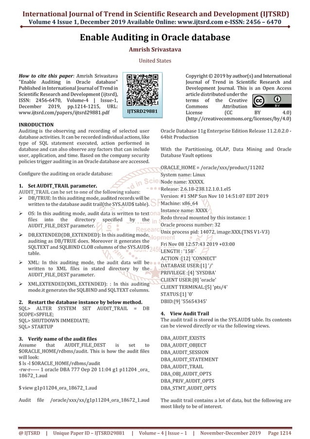 Enable Auditing in Oracle database | PDF