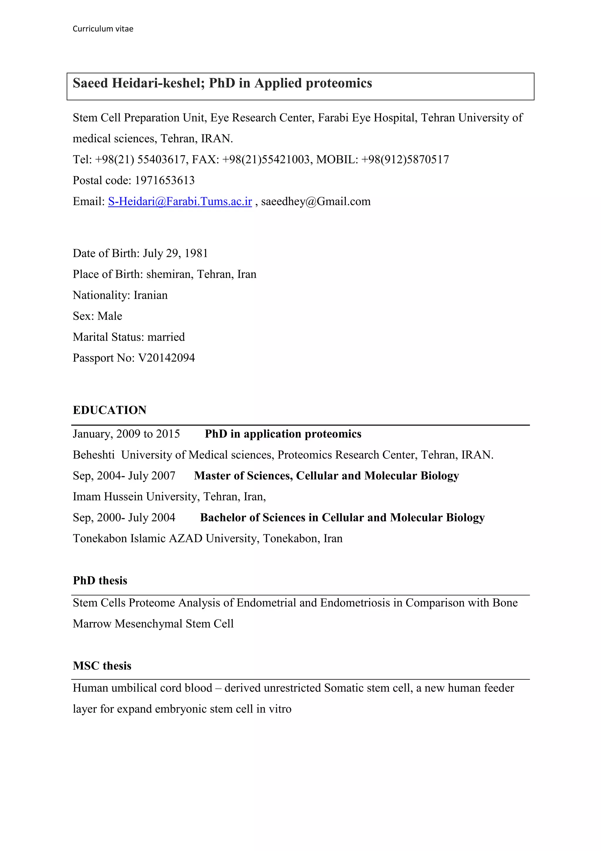 RMS-CV-Saeed heidari-keshel 2016 | PDF | Eye and Vision Conditions | Diseases and Conditions