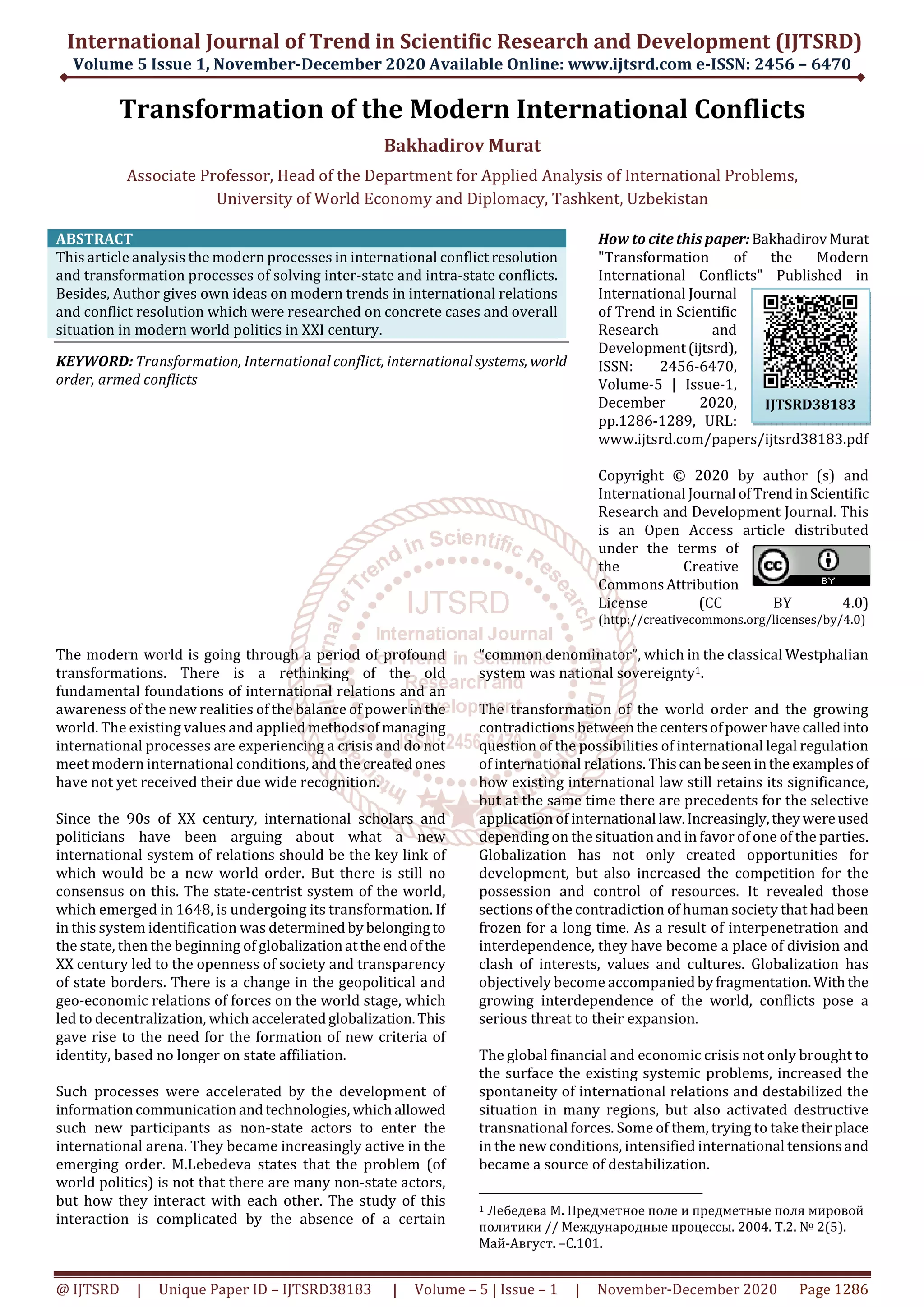 Transformation of the Modern International Conflicts | PDF