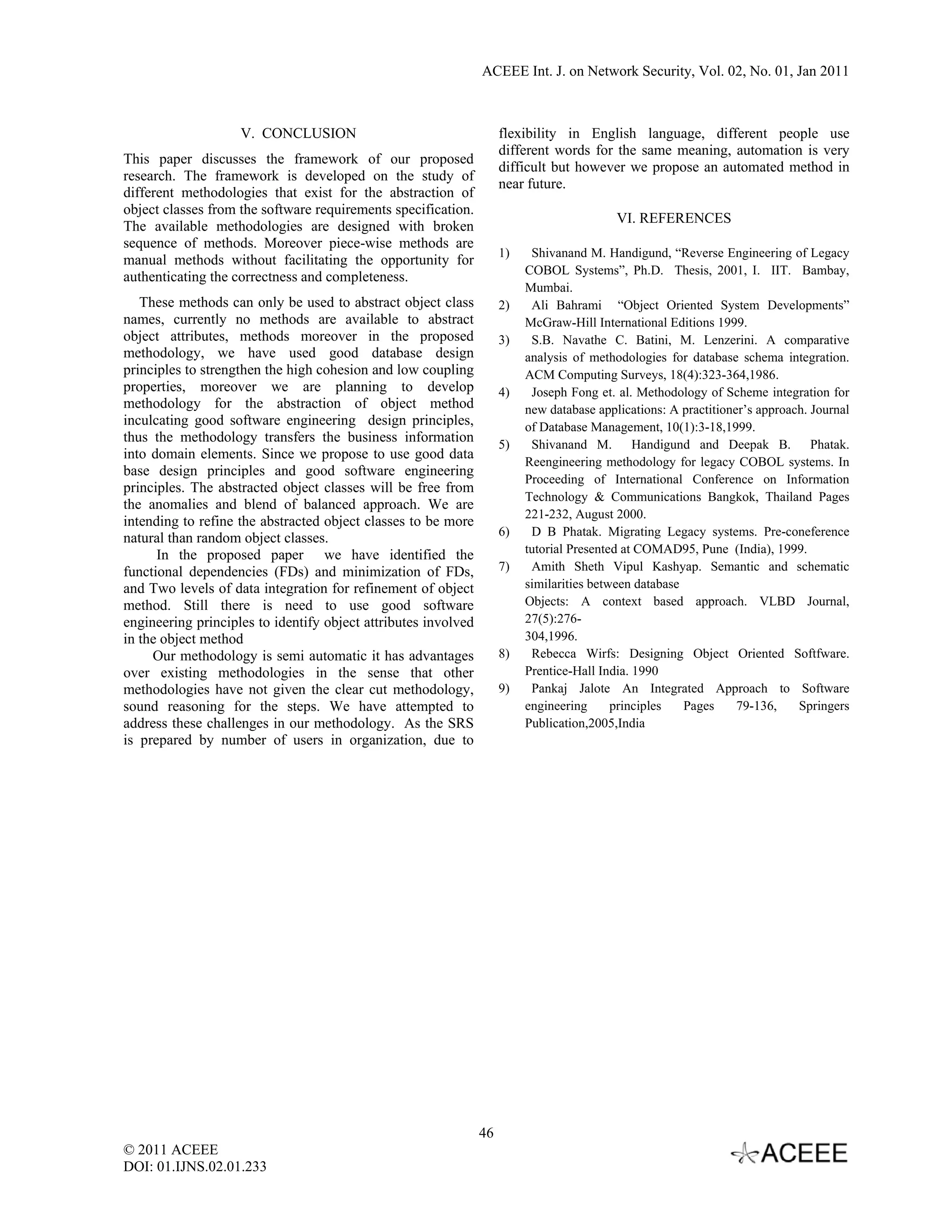 Design Of An Ameliorated Methodology For The Abstraction Of Usable Components Of Object Oriented