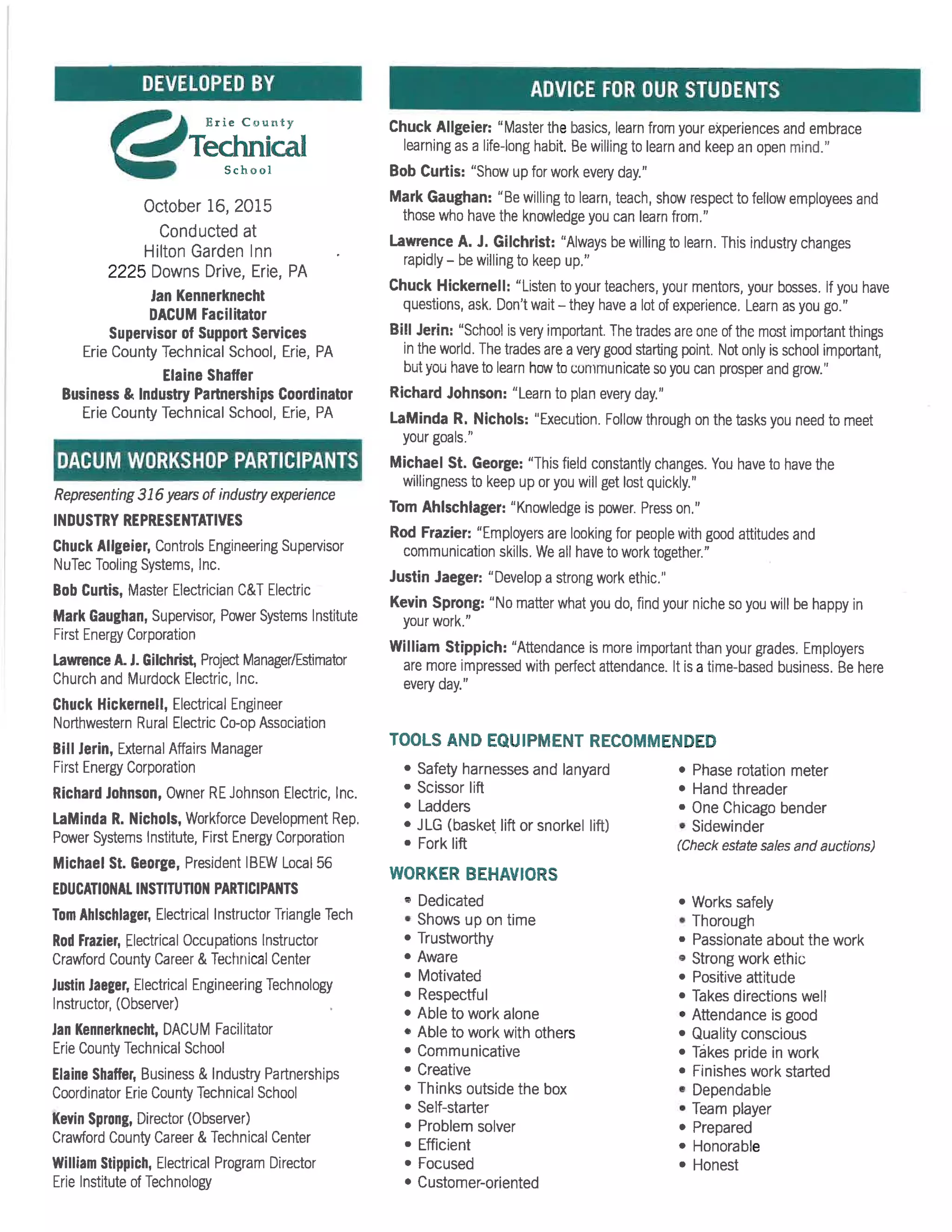 EET DACUM Chart Oct 2015 | PDF