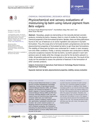 Physicochemical and sensory evaluations of moisturising lip balm using ...