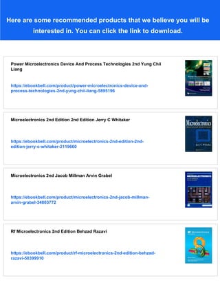 Microelectronics 2nd Edition International Student Version 2nd Behzad ...