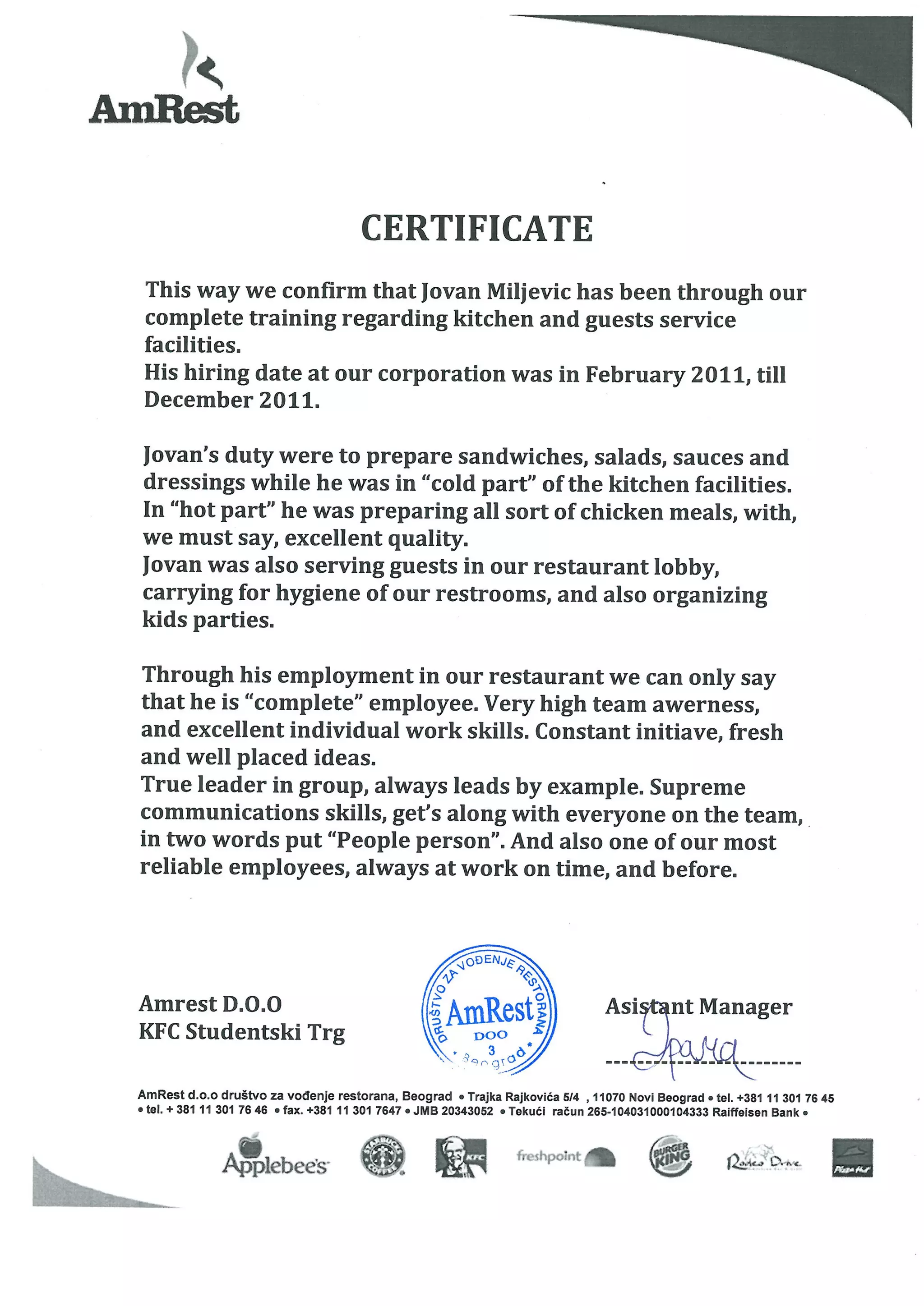 AmRest certificate | PDF