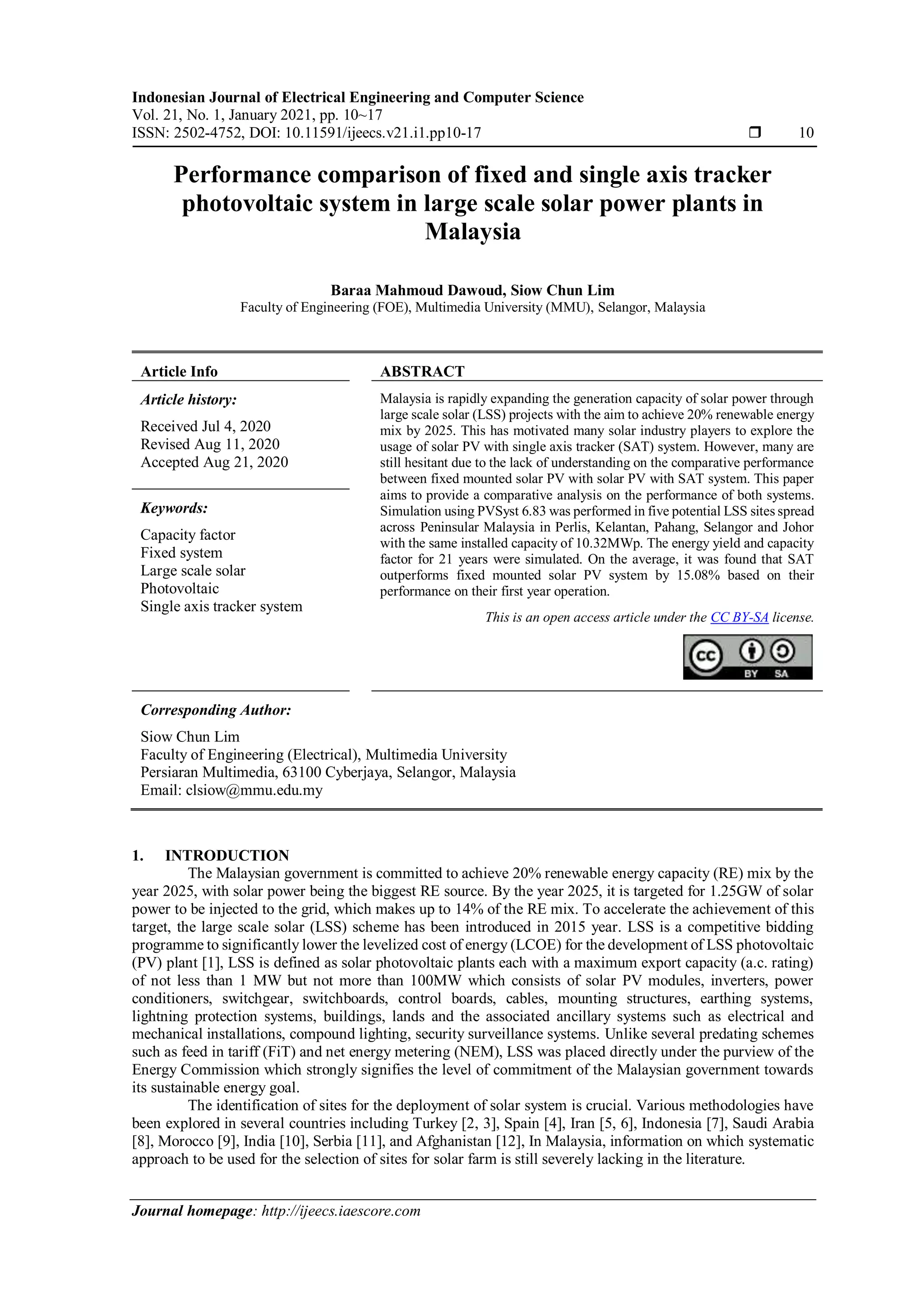 Performance comparison of fixed and single axis tracker photovoltaic ...