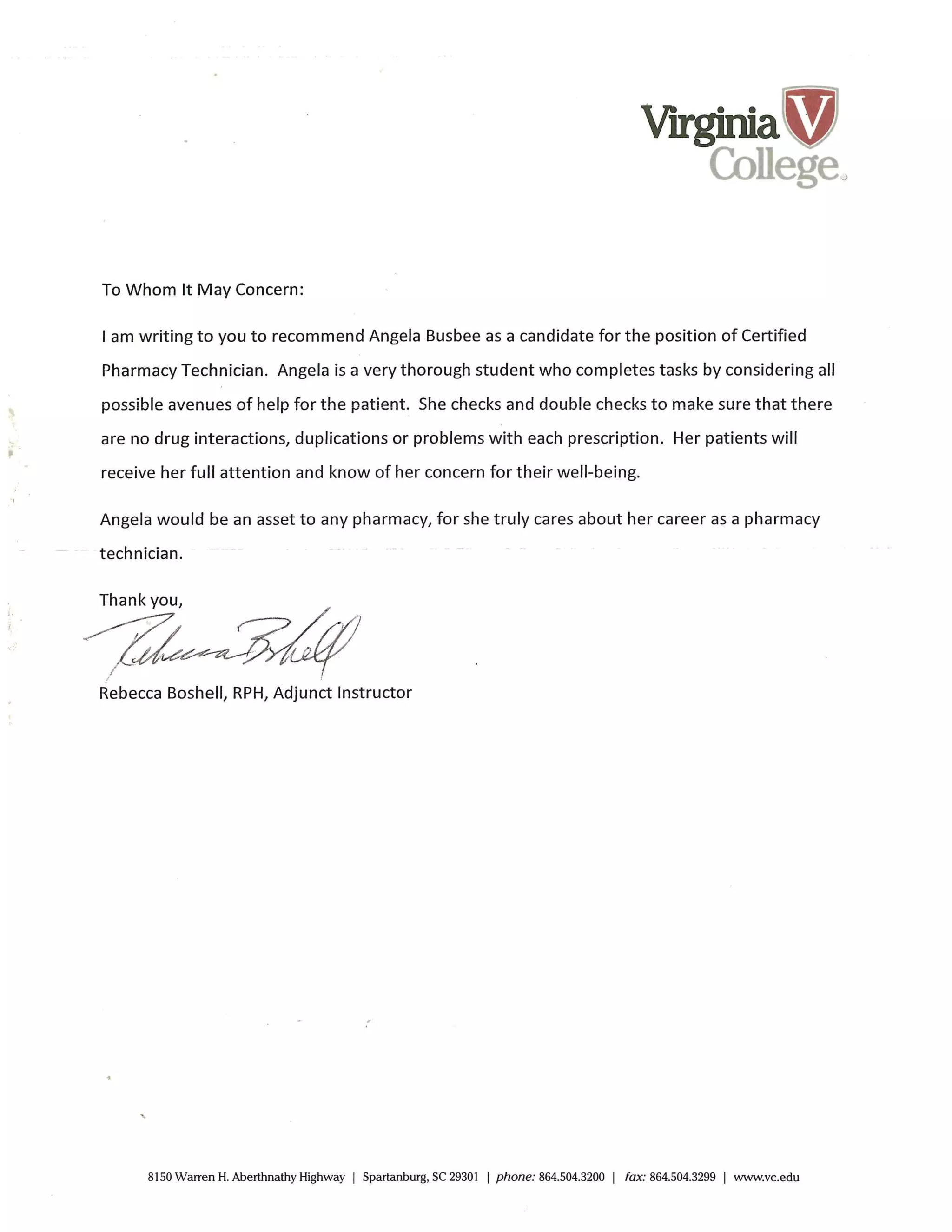 Rebecca Boshell Letter recommendation | PDF