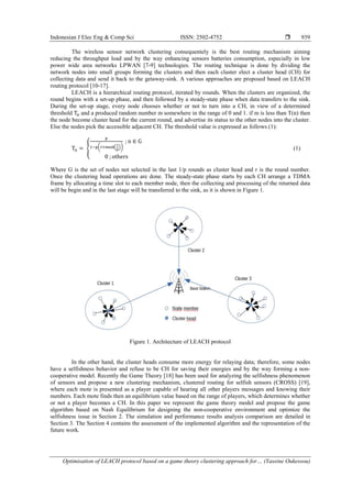 Optimisation of LEACH protocol based on a game theory clustering approach for wireless sensor ...