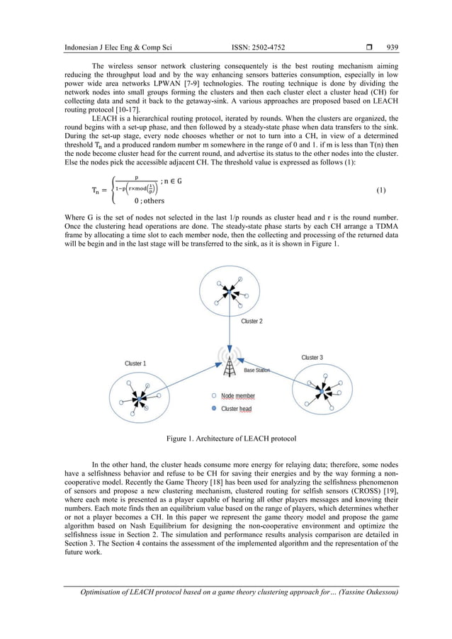 Optimisation Of Leach Protocol Based On A Game Theory Clustering Approach For Wireless Sensor 