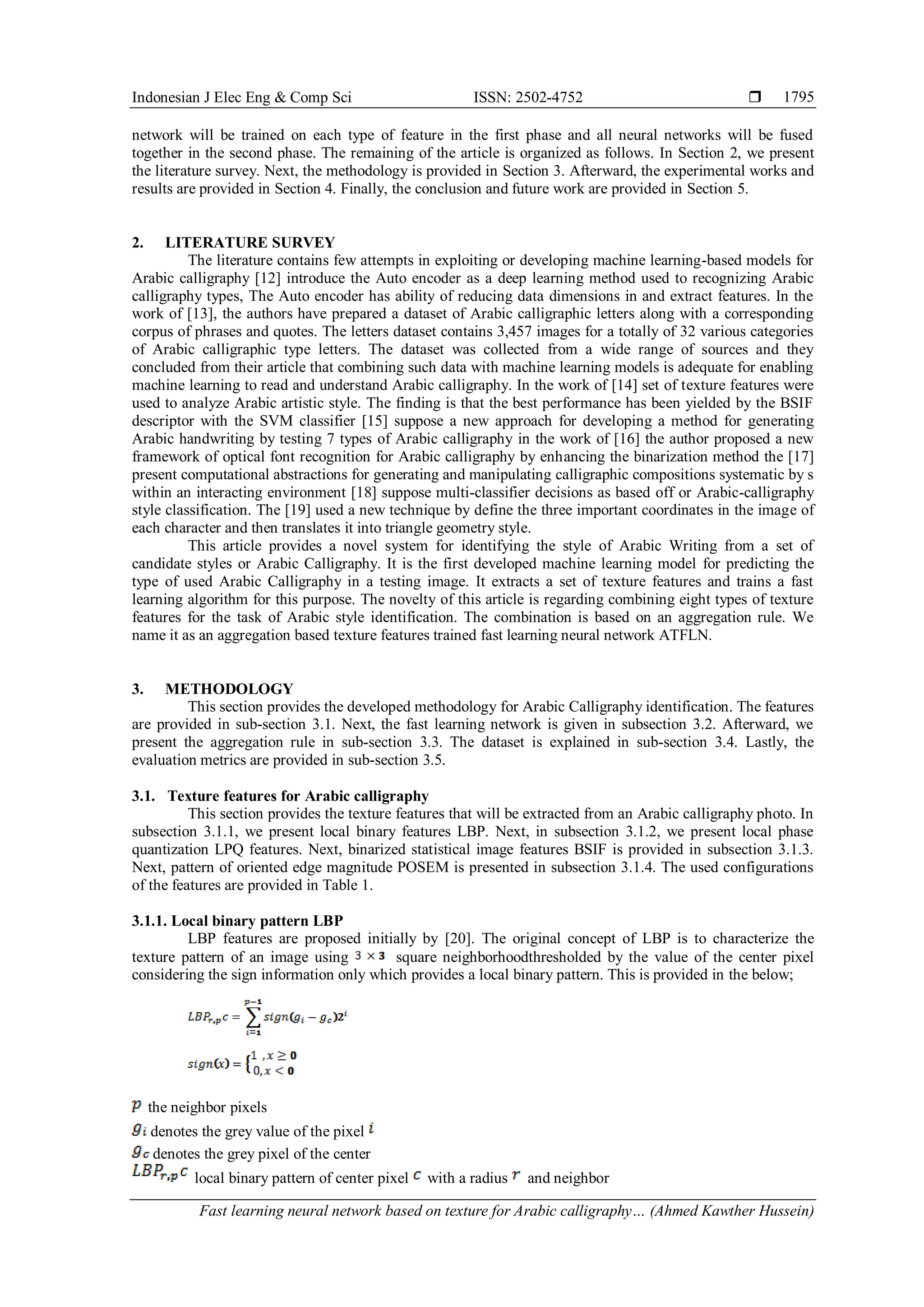 Fast Learning Neural Network Based On Texture For Arabic Calligraphy Identification Pdf