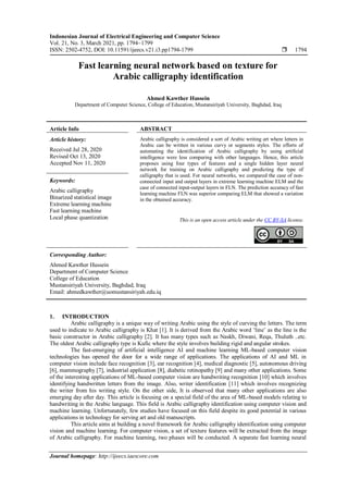 Fast learning neural network based on texture for Arabic calligraphy ...