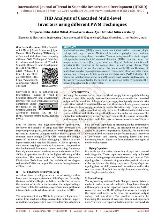 THD Analysis of Cascaded Multi level Inverters using different PWM Techniques | PDF
