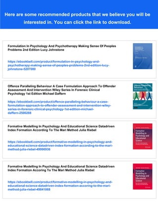 Formulation In Psychology And Psychotherapy Making Sense Of Peoples ...