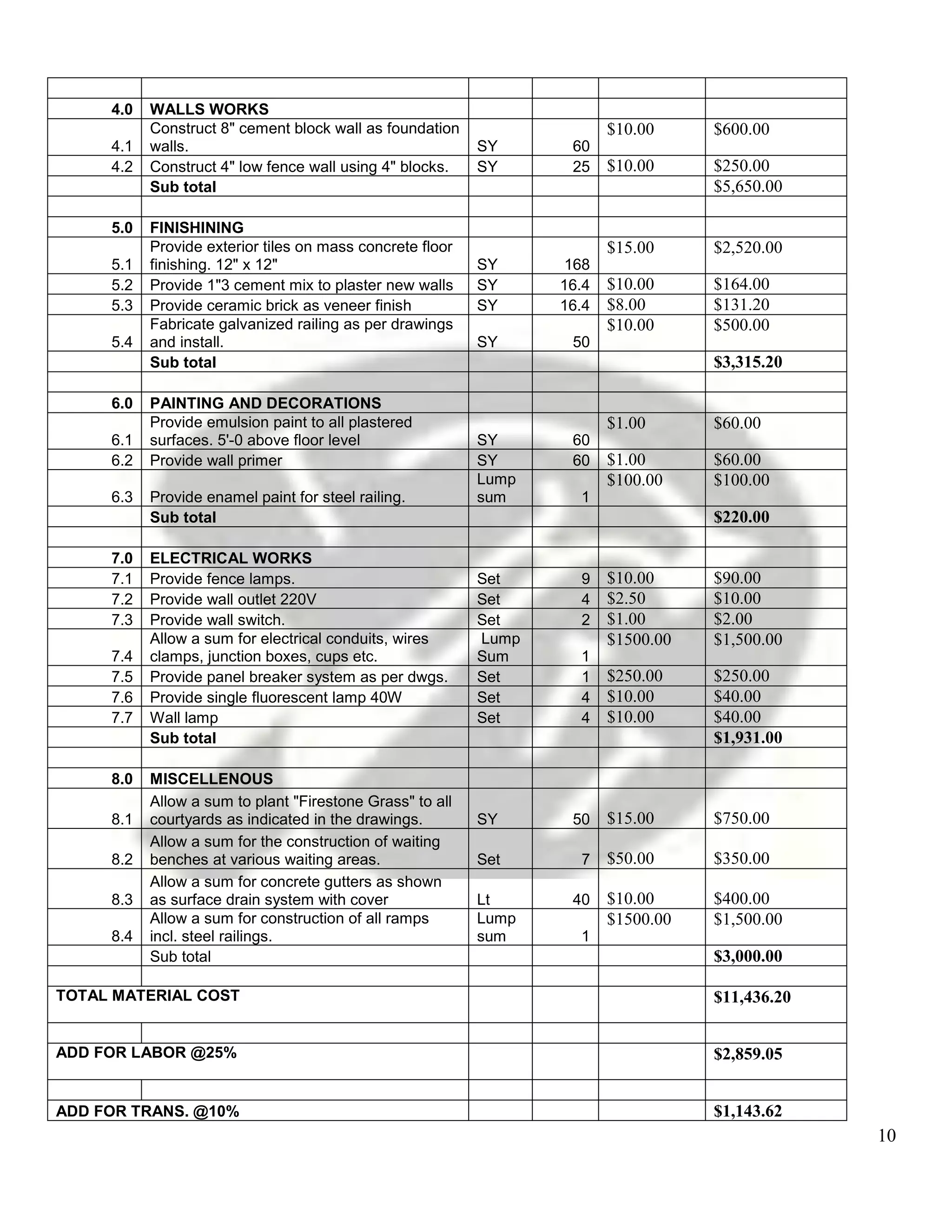 Bill Of Quantities | DOCX
