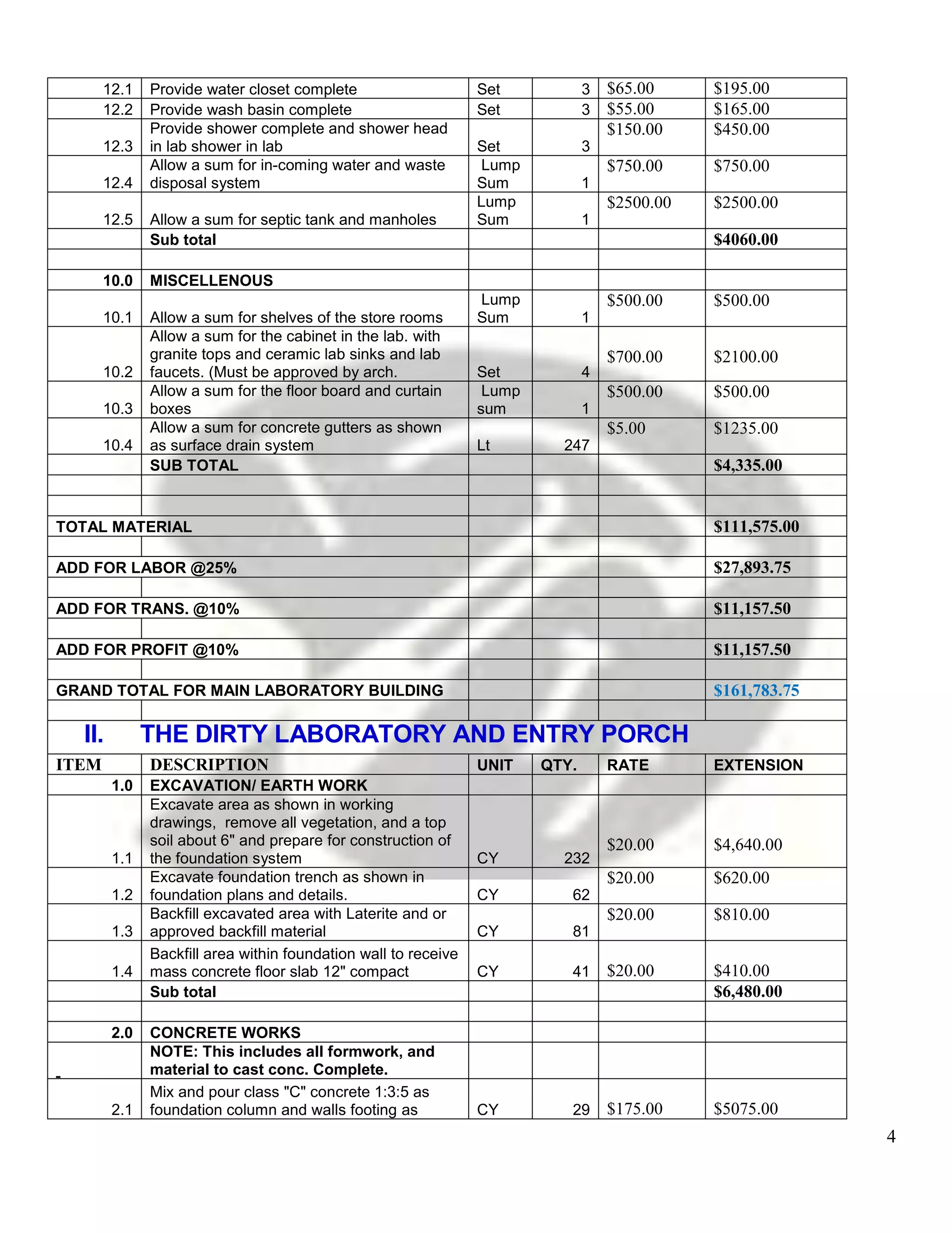 Bill Of Quantities | DOCX