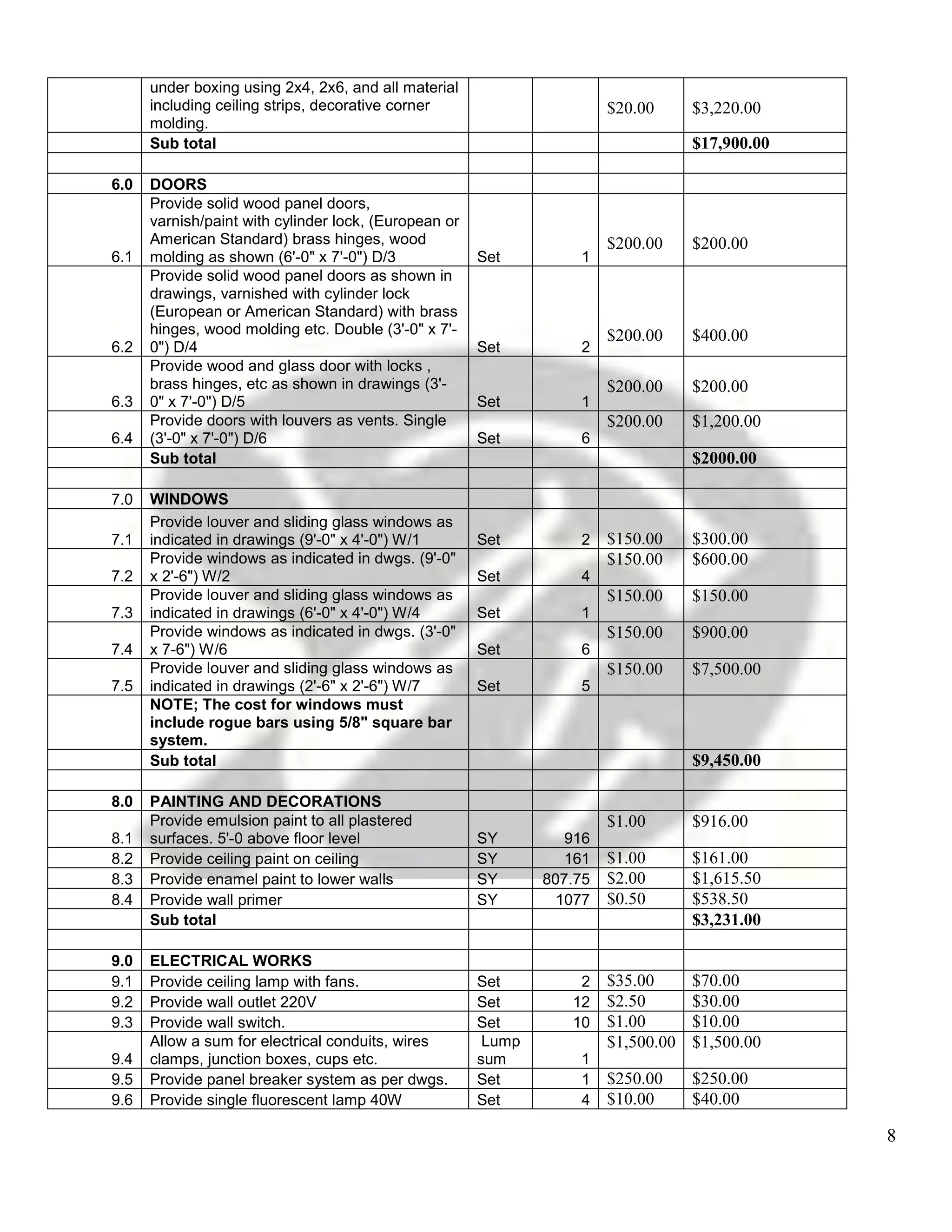 Bill Of Quantities | DOCX