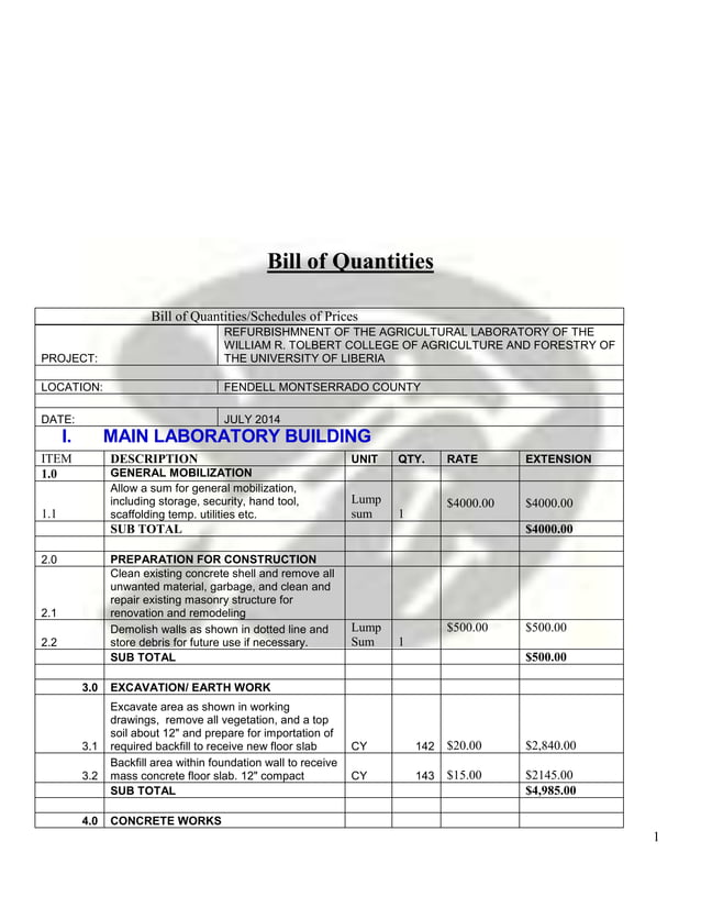 Bill Of Quantities | DOCX