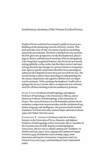Evolutionary Anatomy Of The Primate Cerebral Cortex 1st Edition Dean ...