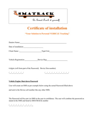 Smart track certificate of installation | DOC