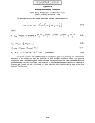 Yaws Handbook Of Thermodynamic Properties For Hydrocarbons And ...