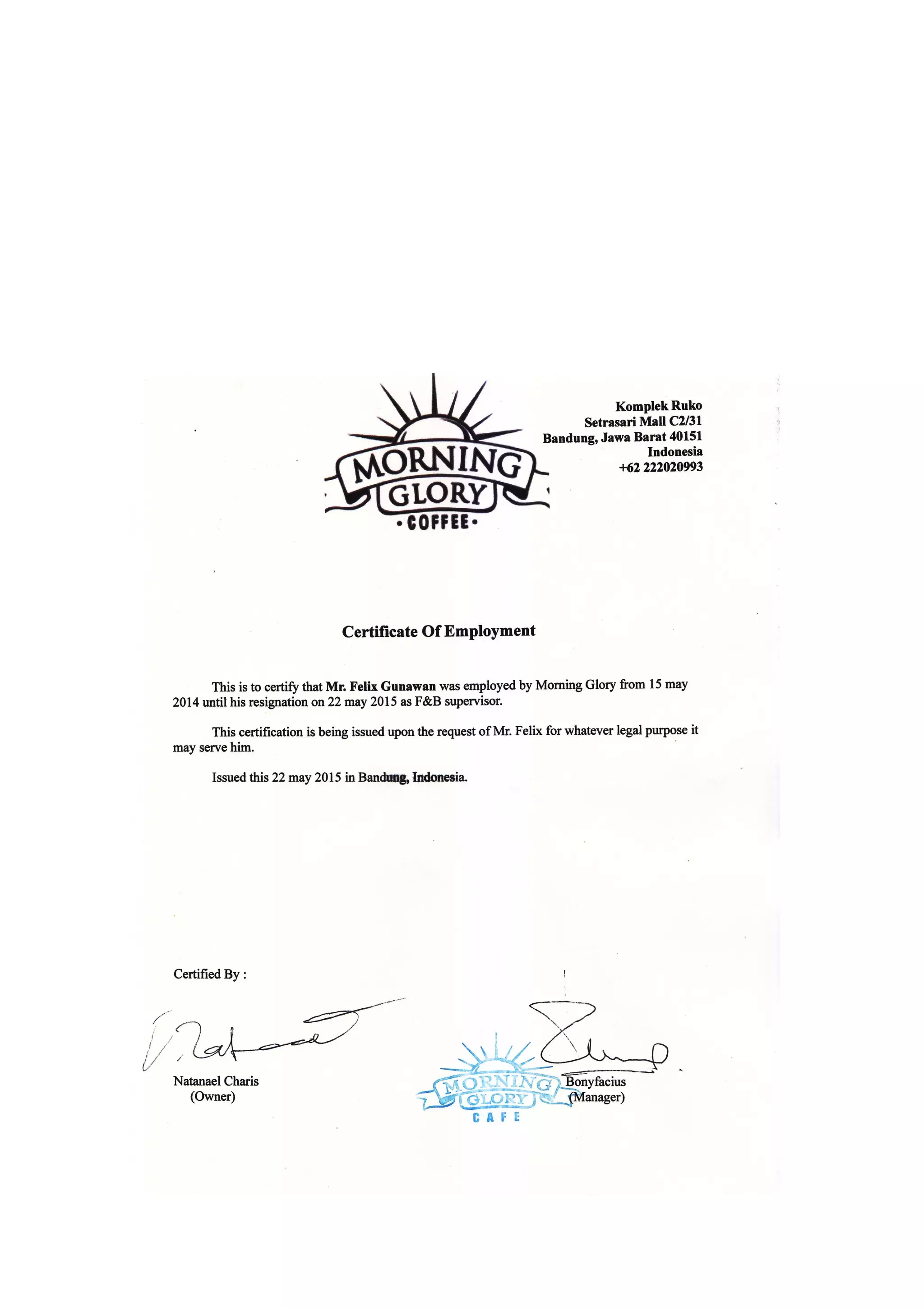 CV Felix Gunawan & APPLICATION LETTER | PDF