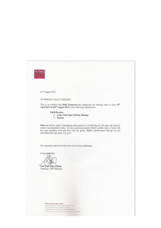 CV Felix Gunawan & APPLICATION LETTER | PDF