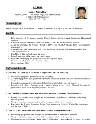 Resume Arvind Pal | DOCX | Sales | Business