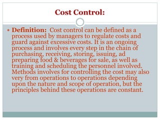 Food Cost Control in restaurant and hotels | PPT