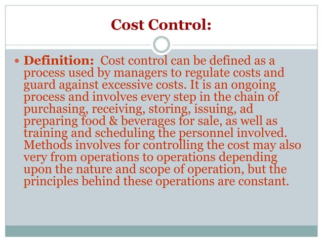 Food Cost Control in restaurant and hotels | PPT