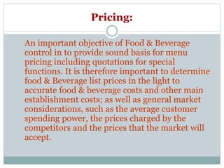 Food Cost Control in restaurant and hotels | PPT