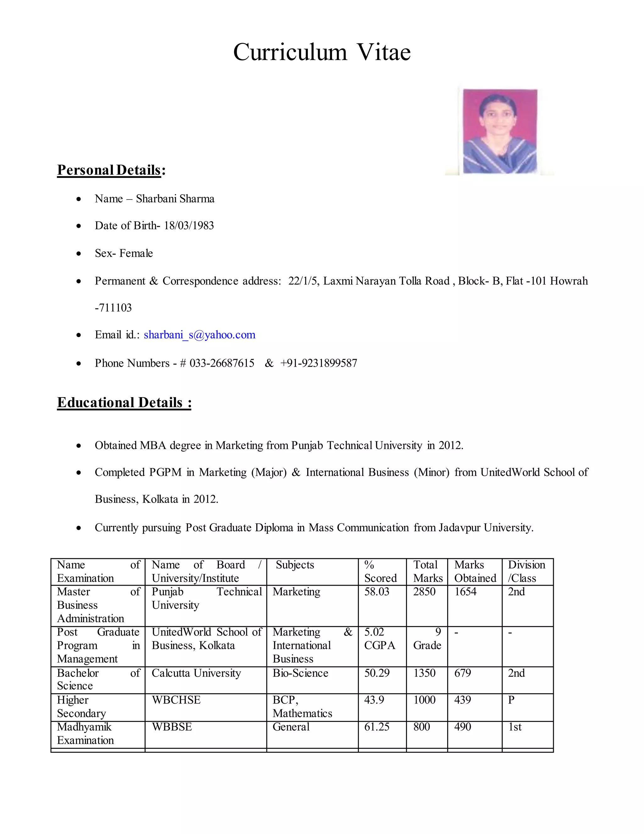 CV of Sharbani Sharma | DOCX