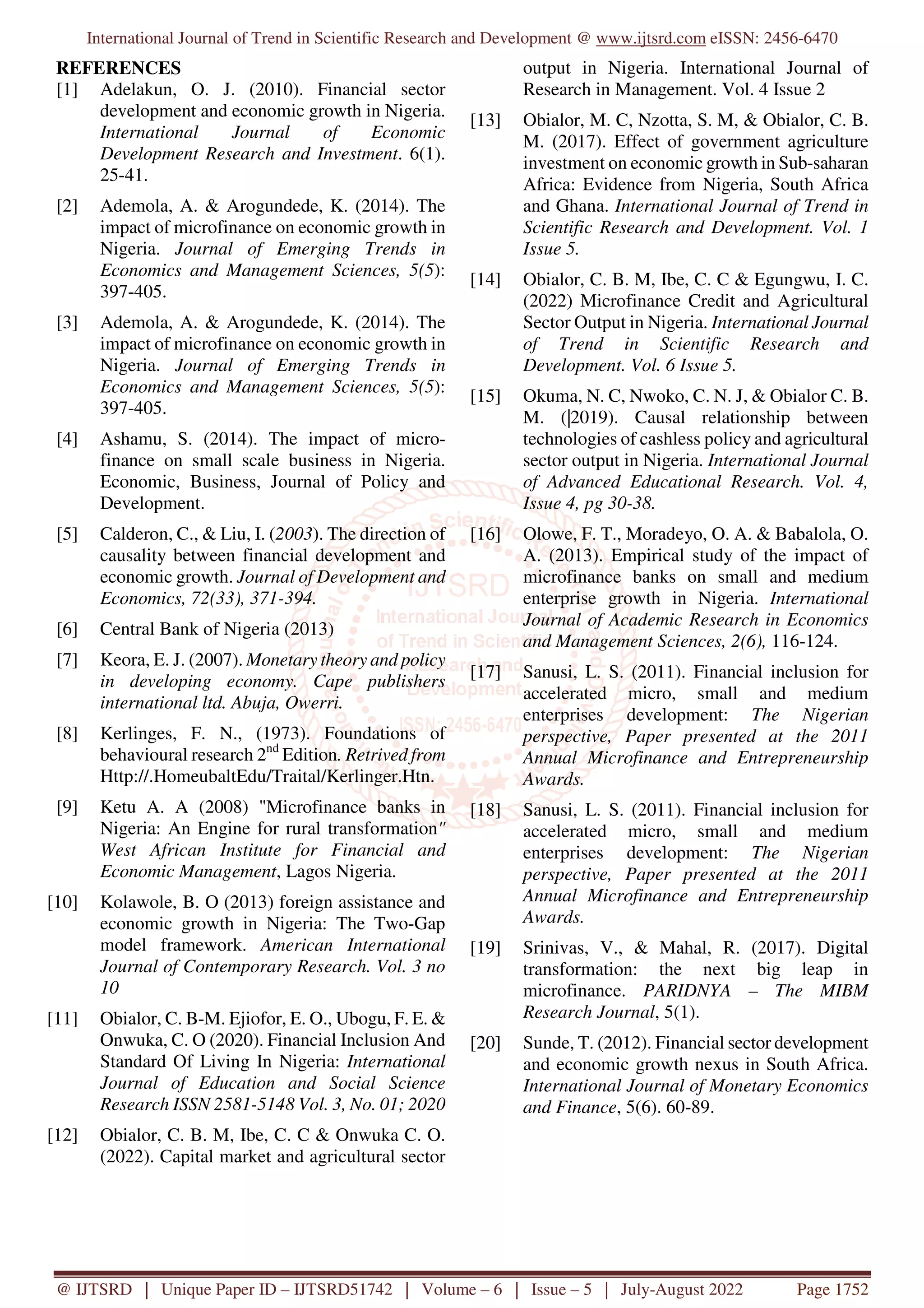 Microfinance Credit and Agricultural Sector Output in Nigeria | PDF | Agriculture | Industries