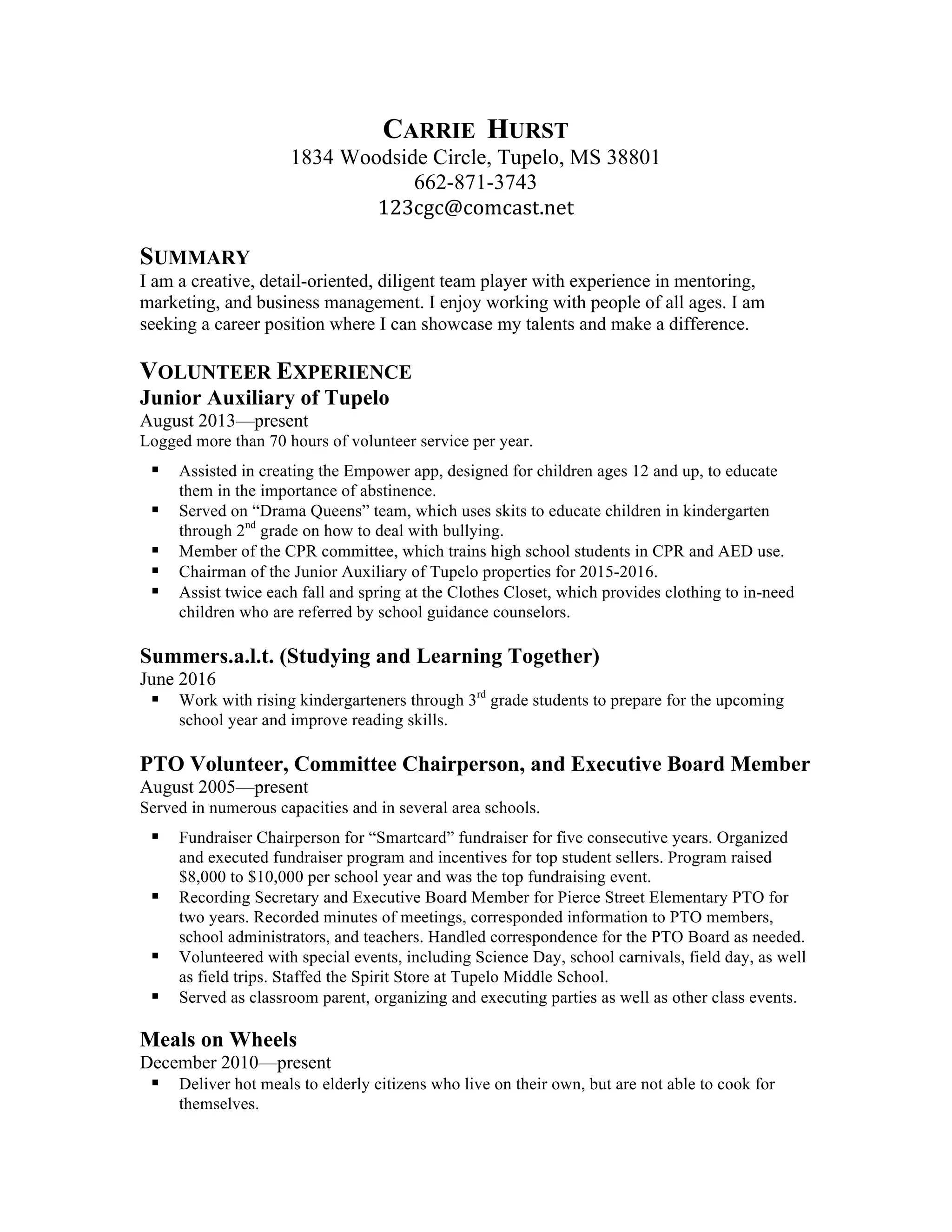 Carrie Hurst Resume 2016 revised | PDF